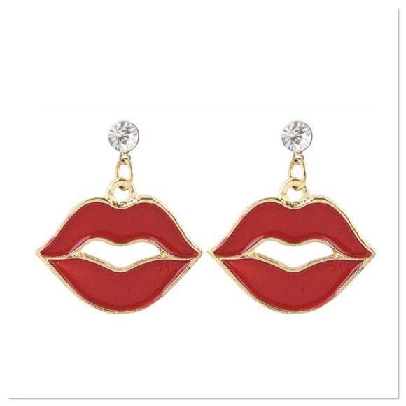 Boutique | Jewelry | Red Enamel Lip Earrings | Poshmark